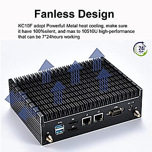 Mini PC Fanless,Intel Core i7 10510U (Up to 4.9GHZ),Windows 11 Pro/Linux, Slient Desktop Computer,16G DDR4 1TB NVME SSD, Metal Case,Dual Gigabit Ethernet,Support Auto Power on