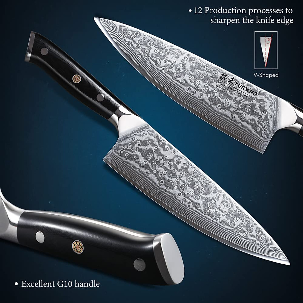 Chef Knife 8 Inch - Classic Damascus Pattern Professional Chef's Knives Japanese VG-10 Steel Kitchen Knives