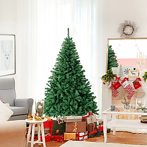 Goplus 6ft Artificial Christmas Tree, Premium Unlit Hinged Spruce Full Tree with 1000 Branch Tips, Metal Stand, Hinged Structure, Easy Assembly Festival Celebration Xmas Tree for Home, Office, Party