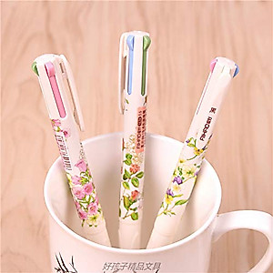 Shulaner Multi Colored Ballpoint Pens 0.5mm 4 Color Ink in One Ballpoint Pen Pure and Fresh Flower Pens Pack of 12