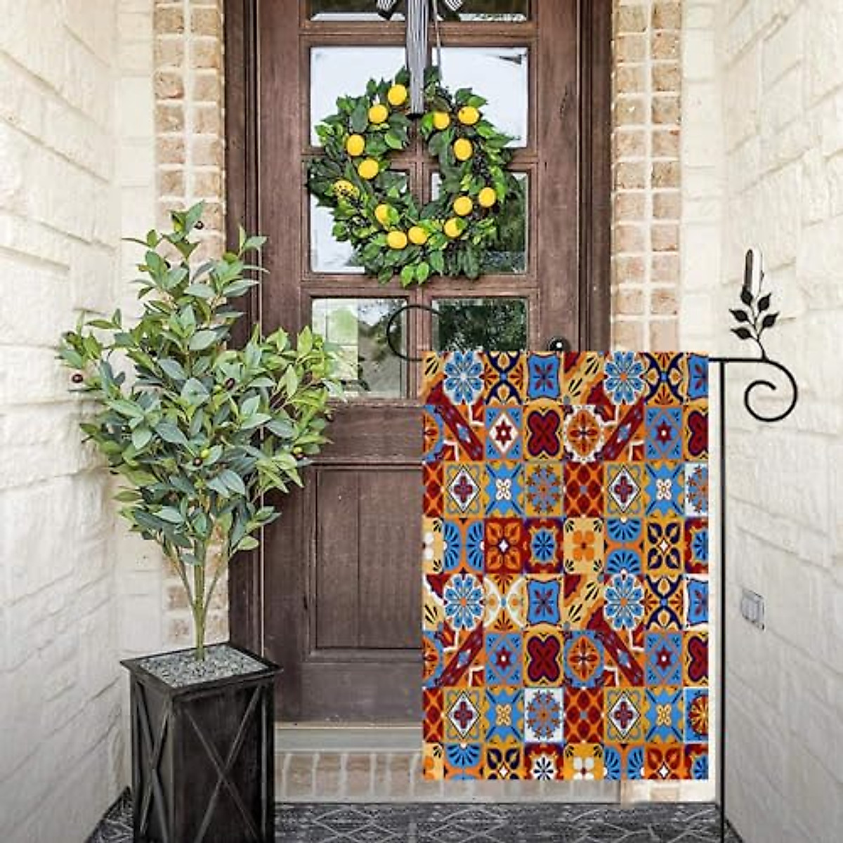 Double-sided garden flag Mexican Talavera Ceramic Tile Pattern Outdoor Flag Garden Flag Yard Outdoor Decoration （12×18in）.