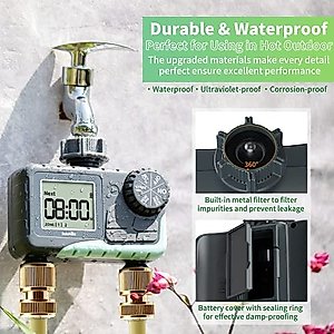 RAINPOINT Sprinkler Timer, Dual Water Timer for Garden Hose Faucet, Fully Programmable with Rain Delay/Manual/Automatic Watering Functions, Outdoor Irrigation Timer Controller for Lawn, Yard, 2 Zones