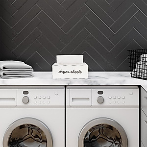 AuldHome Dryer Sheet Dispenser; Countertop Rustic White Fabric Softener Sheet Holder for Laundry Room