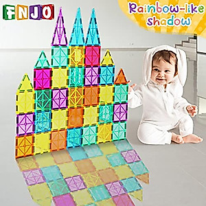 FNJO Magnetic Tiles, 100PCS Building Blocks, Magnets Building Set, STEM Toys Christmas Toy Gift for Kids Boys and Girls