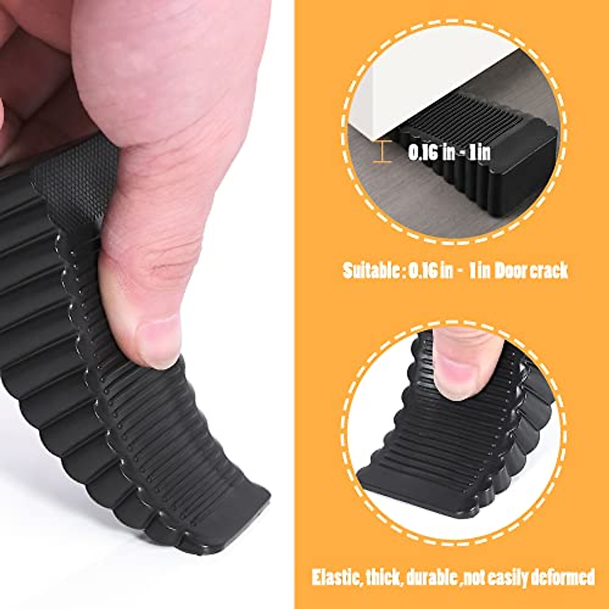 TAROSE Door Stoppers for Bottom of Door, Rubber Door Stops Wedge, Sturdy Stackable Doorstop Works on All Floor Surfaces Height up to 1 Inches - 2 Pack Black