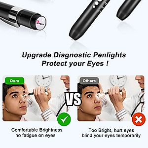 Opoway Nurse Penlight with Pupil Gauge LED Medical Pen Lights for Nursing Doctors Batteries Free, Black 2ct.