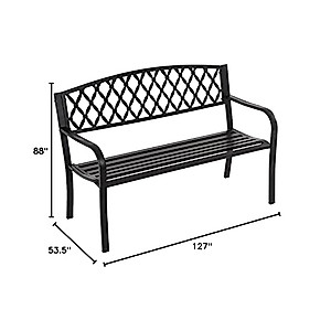 50-Inch Garden Bench,Park Bench Outdoor Bench Metal Bench Clearance Yard Porch Bench Chair with Steel Frame Outdoor Bench Furniture for Backyard Entryway Deck Lawn, Black