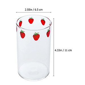 Alipis Glass Water Cup Strawberry Pattern Drinking Cup, Glass Milk Bottle with Straw, Clear Glass Tea Cup Juice Mug for Beverage Beer