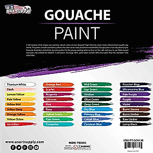 U.S. Art Supply Professional 36 Color Set of Gouache Paint in Large 18ml Tubes - Rich Vivid Colors for Artists, Students, Beginners - Canvas Portrait Paintings - Color Mixing Wheel