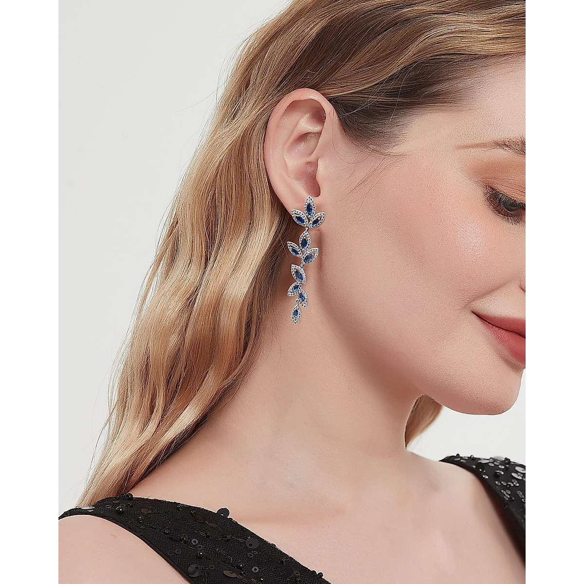 UDYLGOON Women Chandelier Wedding Prom Earrings Cubic Zirconia Crystal Drop Dangle Earrings for Bride (Royal Blue)