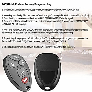 Replacement Fits for Chevy Suburban Tahoe Traverse 2007 2008 2009 2010 2011 2012 2013| Cadillac Escalade 2007-2010| Buick Enclave 2008-2017 Car Keyless Entry Remote Fob Self-Programming (Pack of 2)