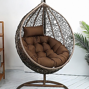 Eoieov Outdoor Hanging Egg Chair Cushions, 45"*45" Washable Hanging Basket Chair Cushion, Basket Egg Chair Cushion with Headrest Pillow，Yellow