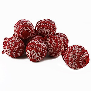 WEWILL 2.75" 10 PCS Red Knitted Sweater Christmas Ball Christmas Tree Ornaments Festival Xmas Party Gifts Decorations Snowflake Pattern