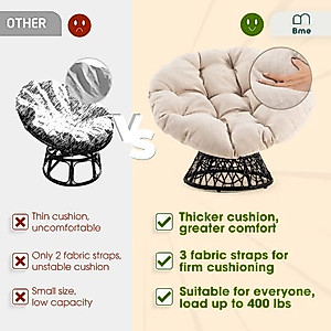 Bme Ergonomic Wicker Papasan Chair with Soft Thick Density Fabric Cushion, High Capacity Steel Frame, 360 Degree Swivel for Living, Bedroom, Reading Room, Lounge, Sepia Sand - Black Base