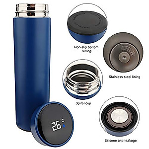 QiCheng&LYS Coffee Thermos,Tea Infuser Bottle,Smart Sports Water Bottle with LED Temperature Display,17 OZ Vacuum-Insulated Stainless-Steel Water Bottle (Blue)