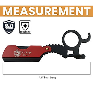 Professional Straight Razors For Men, Barber Razors Straight Edge Razor Kit For Close Shaving - Beard Cut Throat Finger Razor Safety Shavette With 10 Shaving Blades By Krisp Beauty (Black/Red)