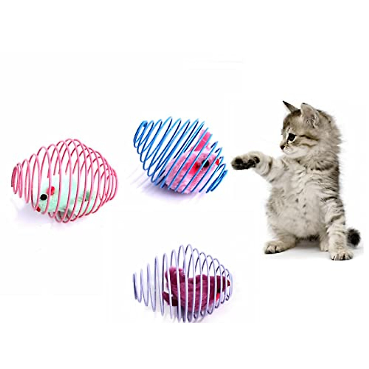 ISMARTEN 6 Pcs Cat Spring Balls Stretchable Cat Springs Toys Interactive Cat Toys Rolling Cat Balls Colorful Playful Coils Spring Toy Caged Rats for Kitten Cat Pet Supplies Indoor Play (Ramdom Color)