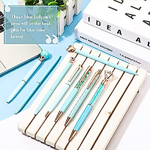 9 Pcs Ballpoint Pens Set Metal Crystal Diamond Pen Liquid Sand Glitter Pen for Journaling Black Ink Pretty Cute Pens Fancy Pens Gifts for Women Girls School Wedding Office Desk Supplies (Blue)