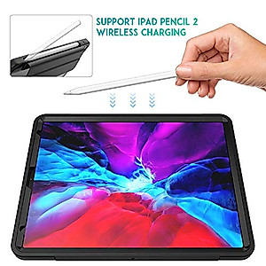 OKUT Smart Case for iPad Pro 12.9" 2020 & 2018,Heavy Duty Protective Cover with Pencil Holder/Tri-Fold Stand/Auto Sleep-Wake/Protector -Black……