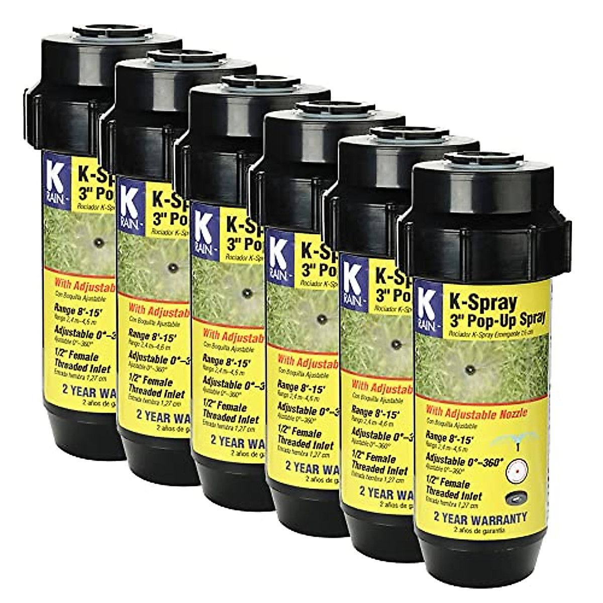 K-Spray- 3" Professional Pop-Up Sprays- 6Pack w. 15' Adjustable Pattern Nozzles(0°-360°)
