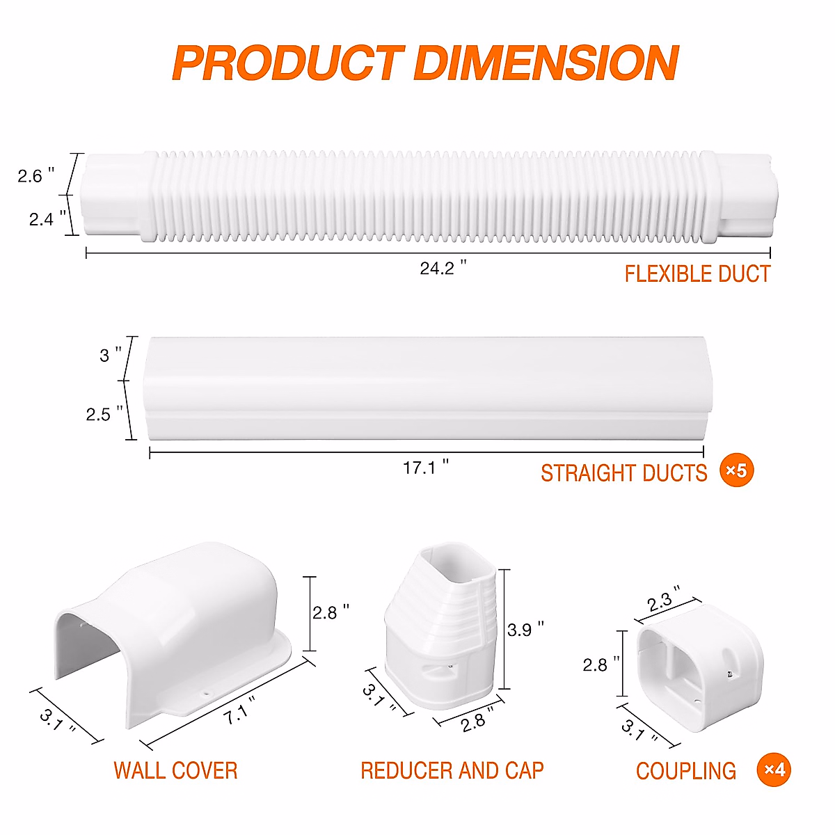 Mini Split Line Set Cover Kit 3"W 10Ft Air Conditioners Decorative PVC Slim Line Cover for Central AC & Heat Pumps Systems Tubing Cover
