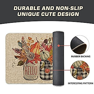 Artoid Mode Hello Fall Vases Decorative Doormat, Thanksgiving Pumpkin Sunflower Flower Low-Profile Floor Switch Mat for Indoor Outdoor 17x29 Inch