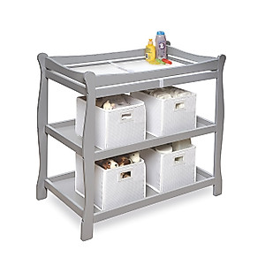 Badger Basket Sleigh Style Baby Changing Table with Pad, Nursery Furniture with Storage - Gray