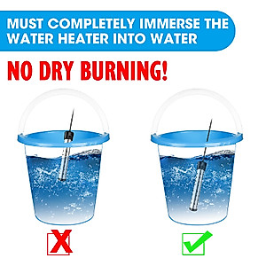 Immersion Water Heater for Boiling Bath Water,Portable Electric 304 Stainless Heater Outdoor with Guard Cover -LCD Thermometer,for MotorhomeTub Buckets ,Boils 5 Gallon Bucket of Water in Minutes (A3)