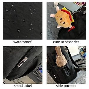 Kawaii Backpack with Cute Accessories Simple Modern Star Pattern Backpack Big Capacity Backpack (Black)