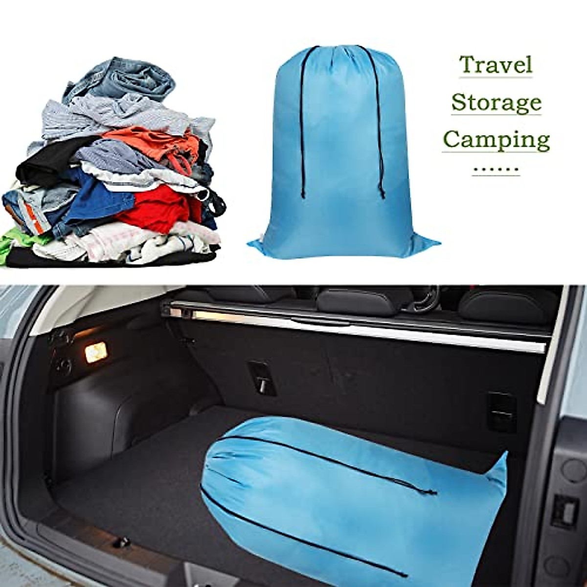 Asonen Travel Dirty Laundry Bags 27 x 36 inch [2 Pack] Heavy Duty Drawstring Organizer Bag Tear Resistant Clothes Organization Storage for Home Dorm Camp Trip College 68 x 90cm (Blue)