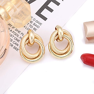 Twisted Earrings Round Double Circle Stud Earrings Statement Chunky Polished Drop Hoop Earrings for Women(gold)