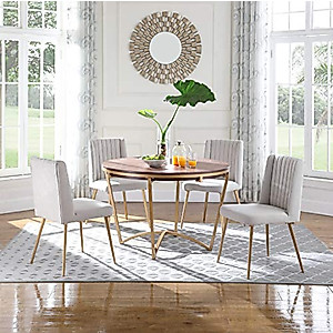 Meridian Furniture Eleanor Collection Modern | Contemporary Rich Walnut Veneer Dining Table with Brushed Gold Base in Natural Finish, 46" W x 46" D x 30" H
