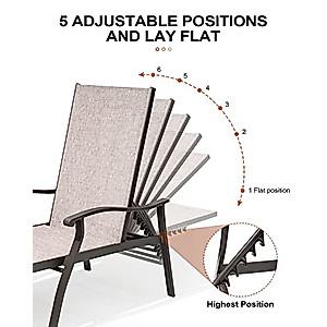 Crestlive Products Aluminum Adjustable Chaise Lounge Chair Five-Position and Full Flat Outdoor Recliner All Weather for Patio, Beach, Yard, Pool (2PCS Beige)