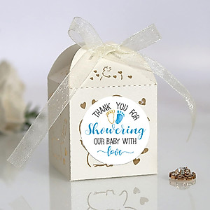 Blue Baby Shower Stickers, Thank You for Showering Our Baby with Love Stickers, Baby Shower Favors for Boys, Thank You Stickers Baby Shower, 2 Inch, Pack of 50.