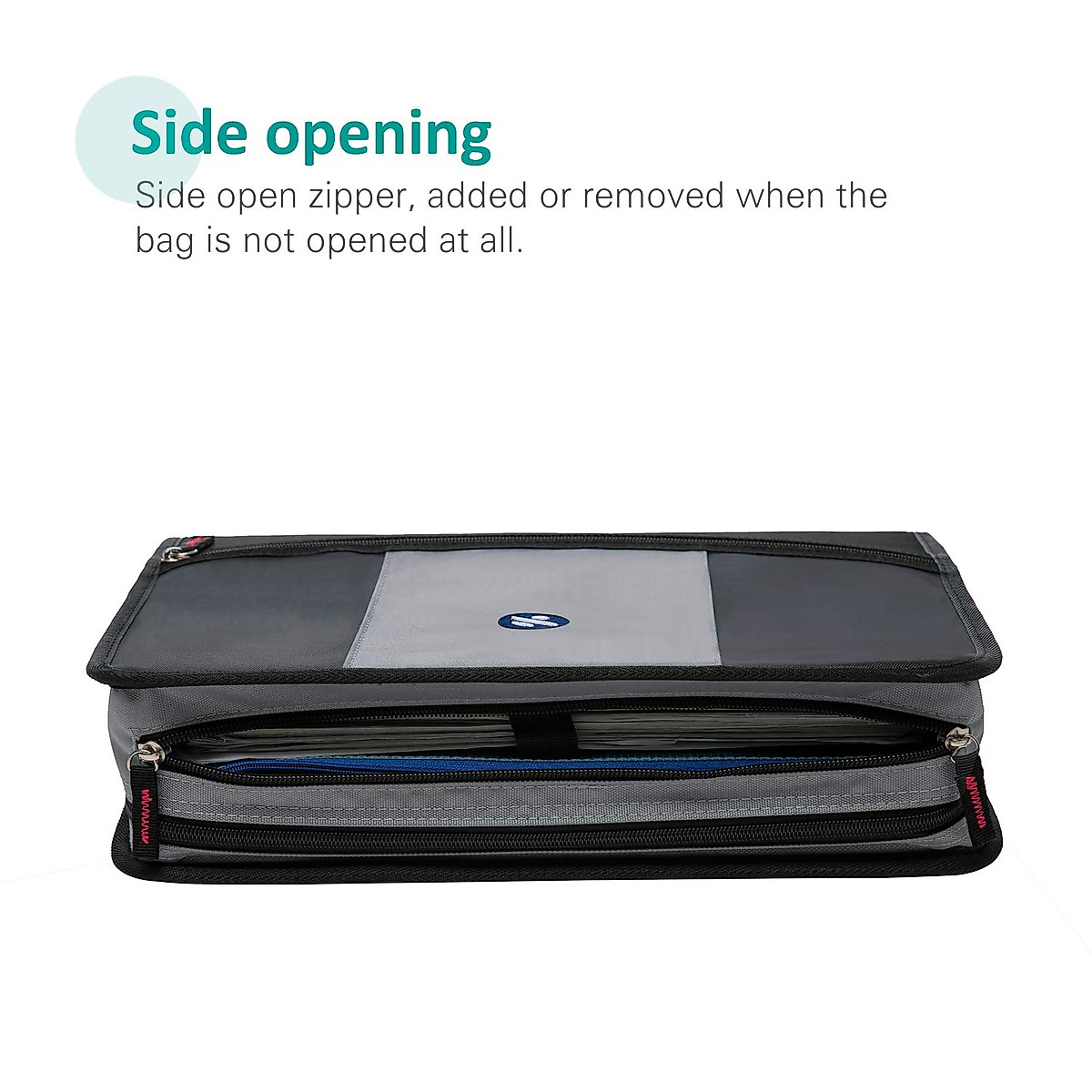 3-Inch Zipper Binder, 3 Round Rings Binder with Expanding File and Shoulder Strap, Black