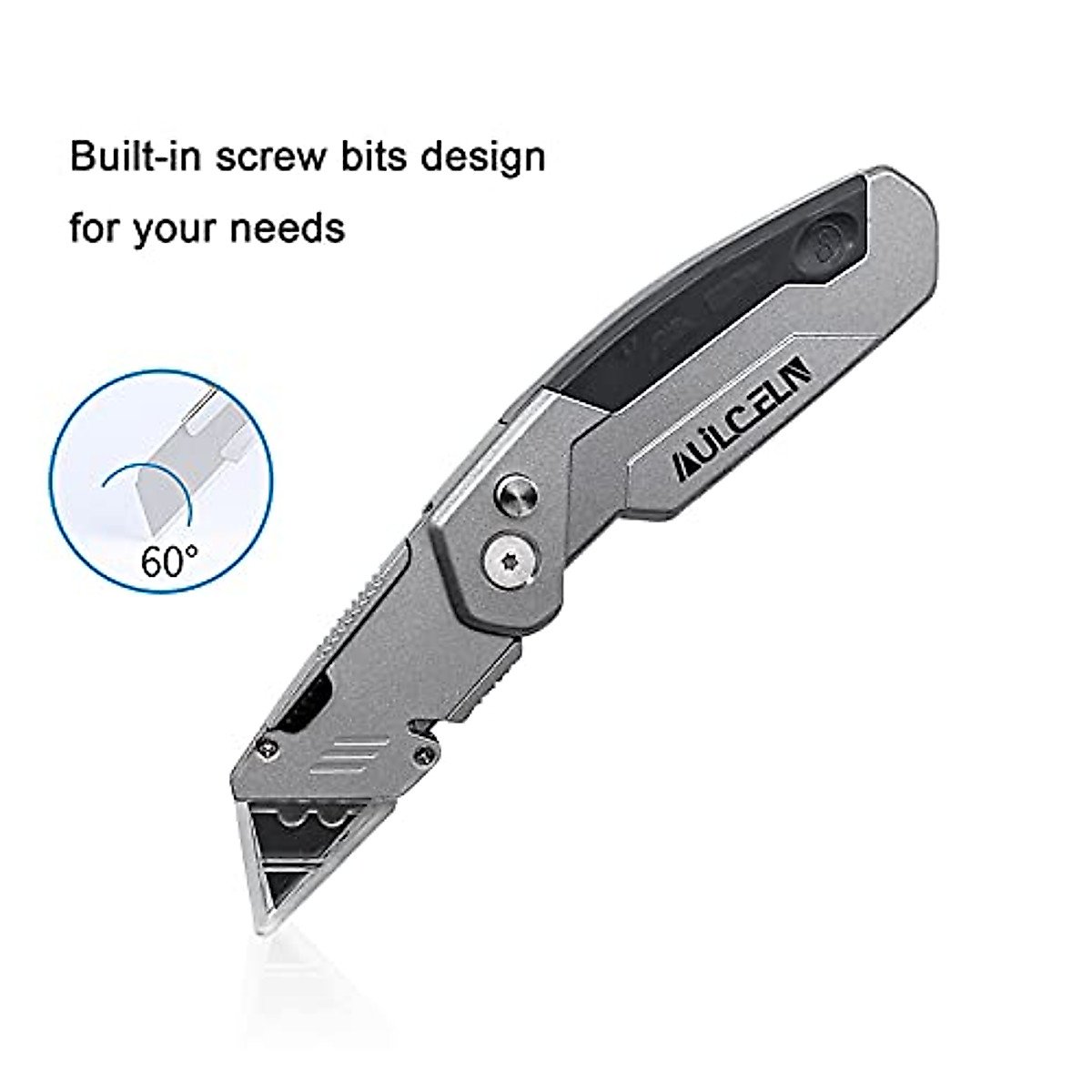 Folding Utility Knife, Heavy Duty Box Cutter Retractable, Ergonomic Aluminum Body with Belt Clip, Safety Lock Design, Perfect for Office, Arts Crafts and Home use (Screw Bits Inside)