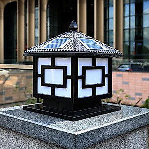 MODEBHD Outdoor Solar LED Pillar Light, Waterproof IP65 Villa Garden Park Post Lamp, On/Off, Patio Garden Post Lantern, Die-cast Aluminum Lamp Holder Traditional Landscape Lighting