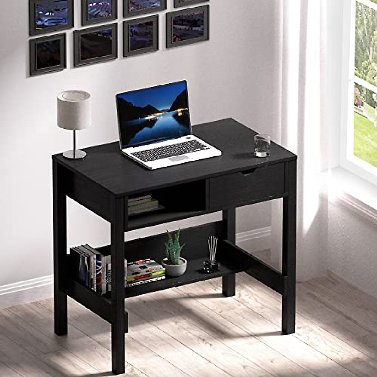 DOSLEEPS Computer Desk with Drawers - Office Desk, 32 inch Writing Desk with Storage Shelves, Vanity Small Desk, Console Table for Living Room, Bedroom, Black.