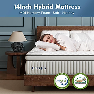 Lechepussleep Twin Mattress, 14Inch Medium Plush Memory Foam Hybrid, 7-Zone Individual Pocket Springs, Pressure Relief, 39'x75'x14'
