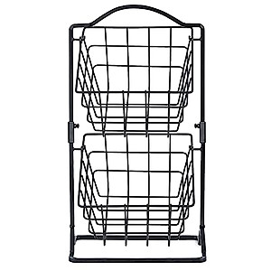 Wetheny 2 Tier Fruit Basket Fruit Bowl for Kitchen Counter,Bread,Fruit and Vegetable Holder Storage Basket,Wire Hanging Basket stand for Kitchen Organizer