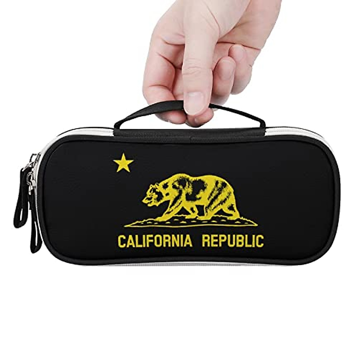 California Republic Printed Pencil Case Bag Stationery Pouch with Handle Portable Makeup Bag Desk Organizer