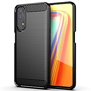 KOARWVC Phone Case for Realme 7 4G/Realme Narzo 20 Pro Case Carbon Fiber Shockproof Rugged Shield Anti-Scratch Soft TPU Back Cover Protective Cases for Realme 7 4G (Black)