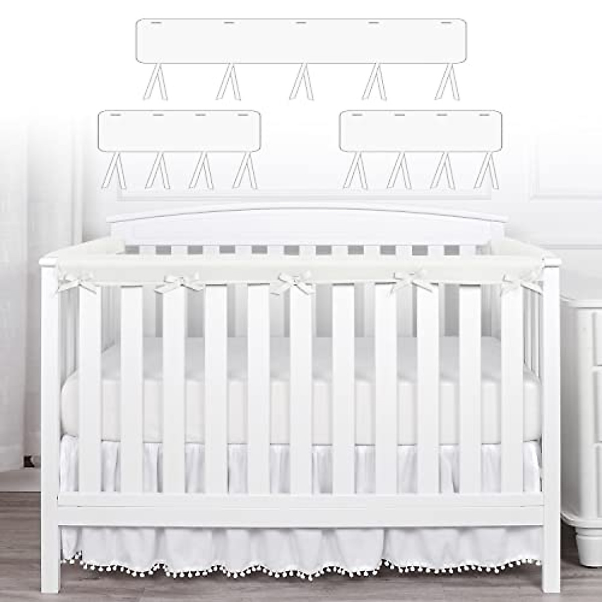 Vjningu Crib Rail Covers, Wrapped Rail Cover 3 Pcs (One Set) Anti-Collision Strip Corner Cover for Teething Bed Guardrail Cover Furniture Boys & Girls for Standard Crib（White）