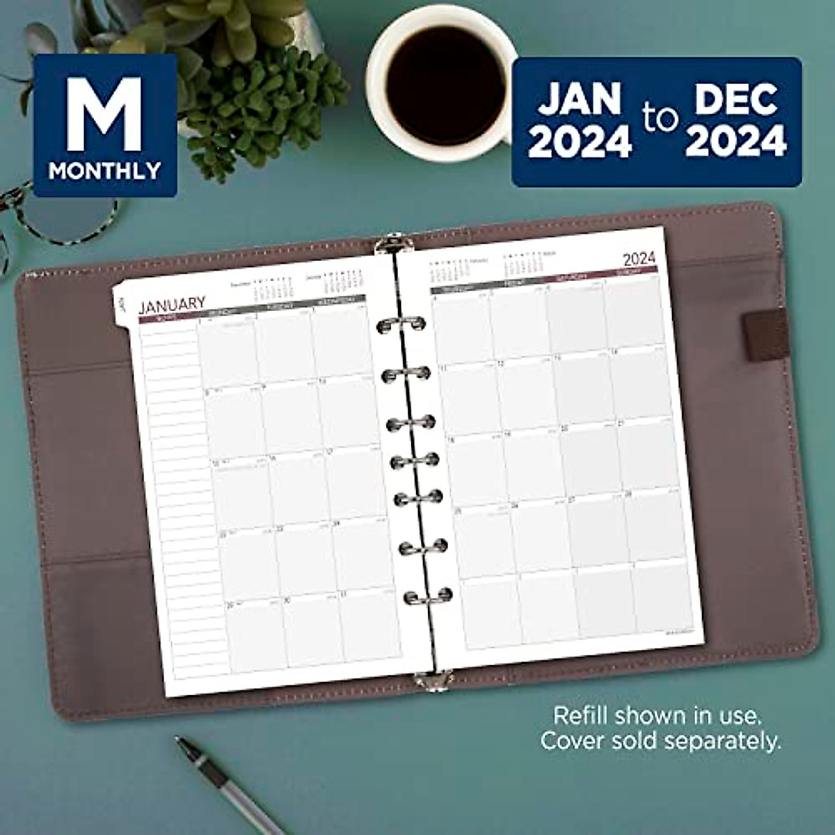 AT-A-GLANCE 2024 Weekly Planner Refill, 5-1/2" x 8-1/2", Desk Size, Loose-Leaf (061-285Y-24)