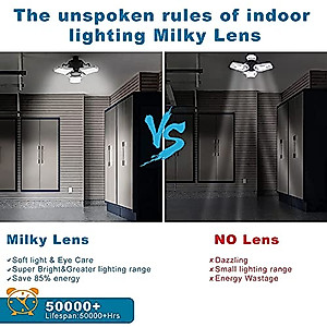 4-Pack LED Garage Lights, 80W LED Shop Light 5000K 6000LM Three-Leaf Garage Ceiling Light Fixtures,Adjustable Multi-Position Panels，E26 Base,LED Glow Light for Garage, Workshop Attic and Basement