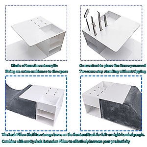 Eyelash Extension Neck Pillow With Acrylic Shelf Organizer Stand,Cervical Pillows Support for Protecting The Neck,Velvet Lashing Pillow Makeup Tool Display Cabinet Shelves (White & GY)