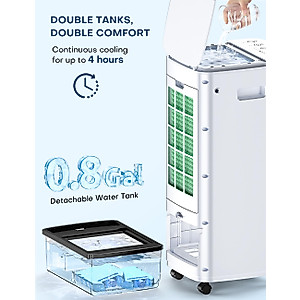 BALKO Evaporative Air Cooler, 3-IN-1 Swamp Cooler, 2 Modes and 3 Speeds, 25-INCH Windowless Air Conditioner w/Remote…