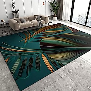 QINYUN Vintage Dark Green Area Rug, Green Yellow Banana Leaf Indoor Rug, Large Area Rug Non-Slip Soft and Durable, Suitable for Apartment Bedroom Living Room Dining Room-3ft×5ft