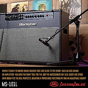 AxcessAbles Short Microphone Stand with Boom Arm | Low Profile Mic Tripod Stand for Kick Drums | Guitar Amp Stand | Low-Pro Mike Stand (MS-101L)