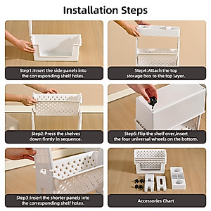 5 Tier Rolling Utility Cart Mobile Bookshelf Cart with Wheels, Movable Book Case Document Files Storage Cart, Slim Rolling Storage Book Cart for School,Bedroom,Classroom,Office,Library,Kids Room